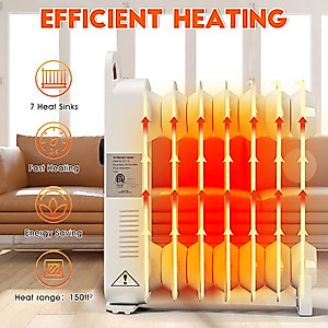 AKUSAKO Oil Filled Radiator Heater, 700W Portable Electric Space Heater with Thermostat, Overheat Protection, Oil Heaters for Indoor Use, Quiet Indoor Radiant Heater for Home, Room, Office