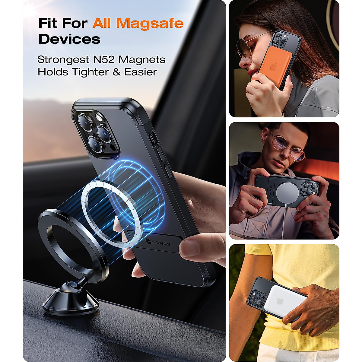 VICMARS for iPhone 14 Pro Max Phone Case Magsafe with Stand, Shockproof iPhone 14 Pro Max Case for Men Women Invisible Magnetic, Built-In Kickstand
