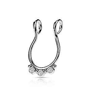 Pierced Owl 18GA 316L Stainless Steel CZ Crystal and Ball Lined Fake Septum Ring (Silver Tone)