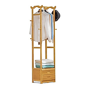 MoNiBloom Bamboo Freestanding Garment Rack with Drawers and Hooks, Tall Clothes Racks Clothing Storage Shelving Unit for Bedroom Laundry Room Guest Room, Natural