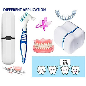 Denture Bath Cases with Denture Cleaner Brushes Denture Cups Denture Boxes Bath Dentures Container with Basket Denture Holder Denture Brush Retainer Case for Travel Retainer Cleaning (Blue)