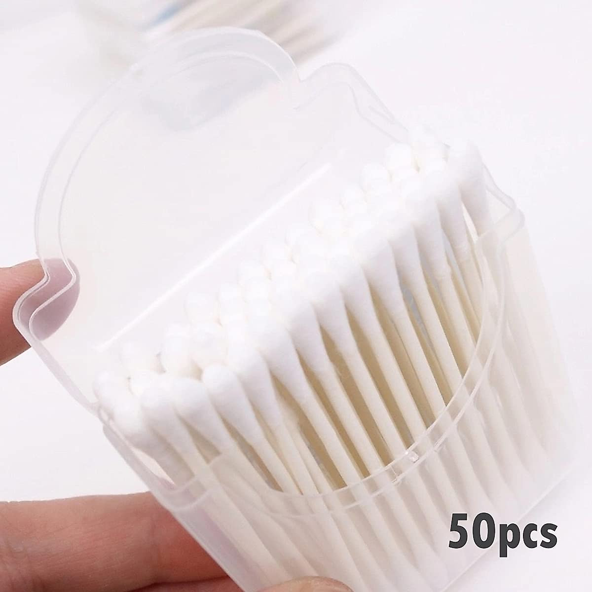 Hontry Stroe 50pcs Travel Pack Cotton Swabs with White Paper Stick, 8 Packs, Biodegradable, All Natural