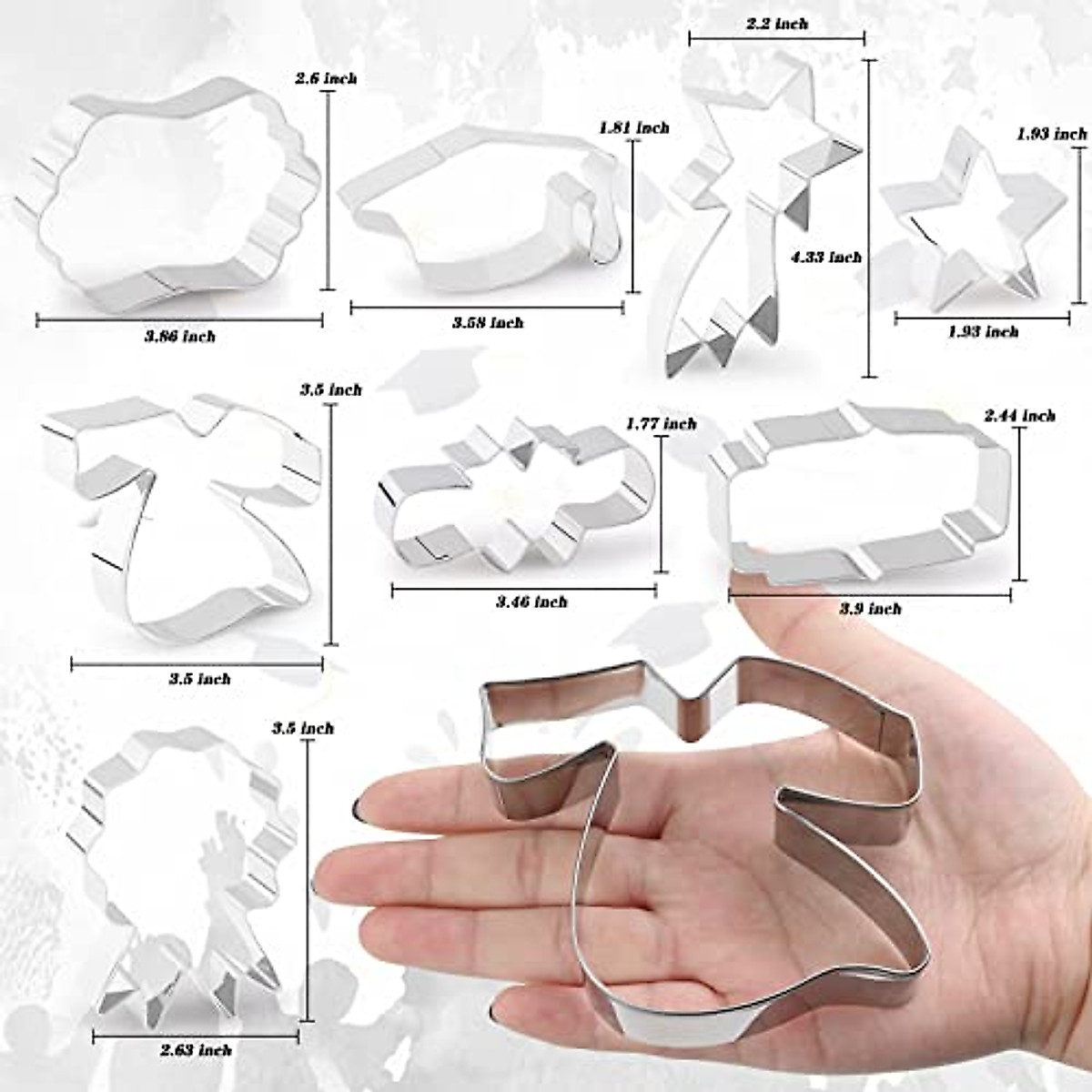 Moukiween Graduation Cookie Cutter Set -Graduation Cap, Diploma, Medallion ,Star,Gown,Plaque Frame,Shooting Star Cookie