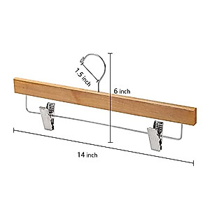 Tosnail 12 Pack Wooden Pants Skirt Hangers with Adjustable Clips, Solid Wood Jeans Hangers with Chromed Swivel Hook, Trouser Hanger for Men and Women's Clothing Closet Organizer