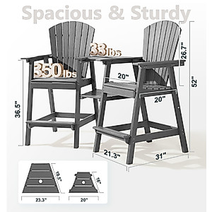 PASAMIC Tall Adirondack Chair Set of 2 with Removable Double Connecting Trays