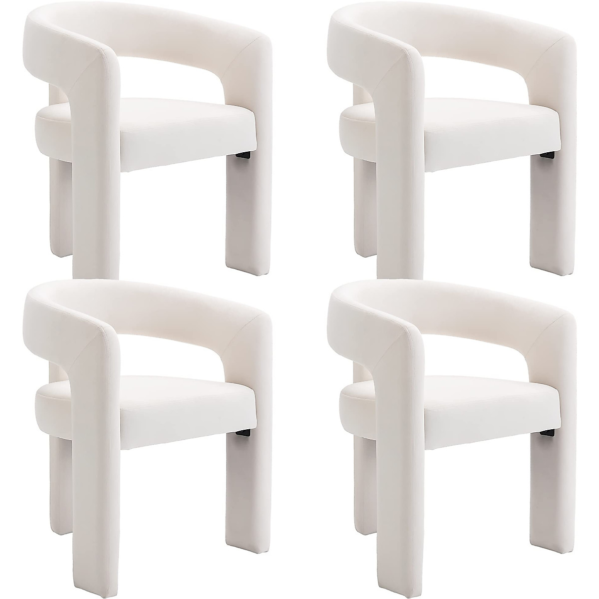 Wahson Set of 4 Velvet Fabric Upholstered Open-Back Dining Chairs, Modern Kitchen Armchair for Dining Room, Ivory