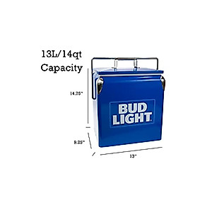 Bud Light King of Beers Retro Ice Chest Cooler with Bottle Opener 13L (14 qt), 22 Can Capacity, Yellow and Silver, Vintage Style Ice Bucket for Camping, Beach, Picnic, RV, BBQs, Tailgating, Fishing