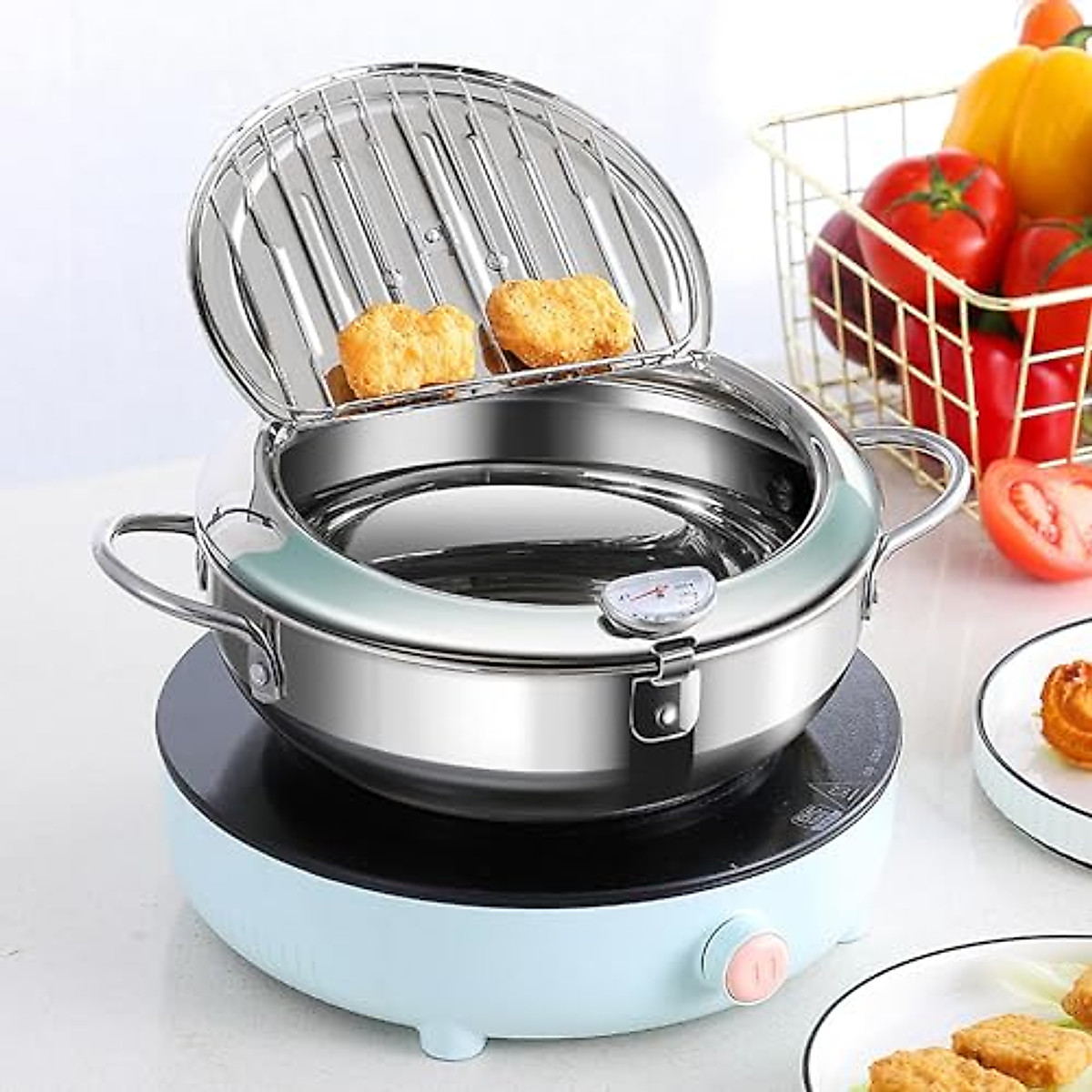 Japanese Deep Fryer Pot, Detachable Multifunctional 28cm Japanese Tempura Deep Fryer Pot 201 Stainless Steel for French Fries
