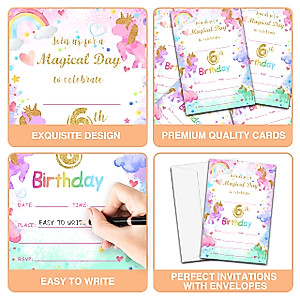 YQV 6th Birthday Party Invitations, 20-Count Magical Day Birthday Party Invites With Envelopes-HBYQK-B11