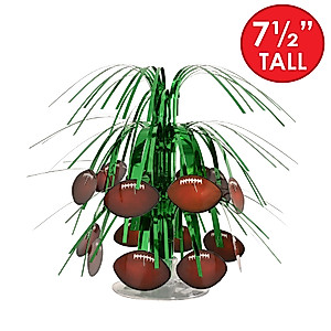 Beistle Football Mini Cascade Centerpieces 3 Piece Sports Decorations Game Day Party Supplies Tableware, 7.5", Green/White/Brown