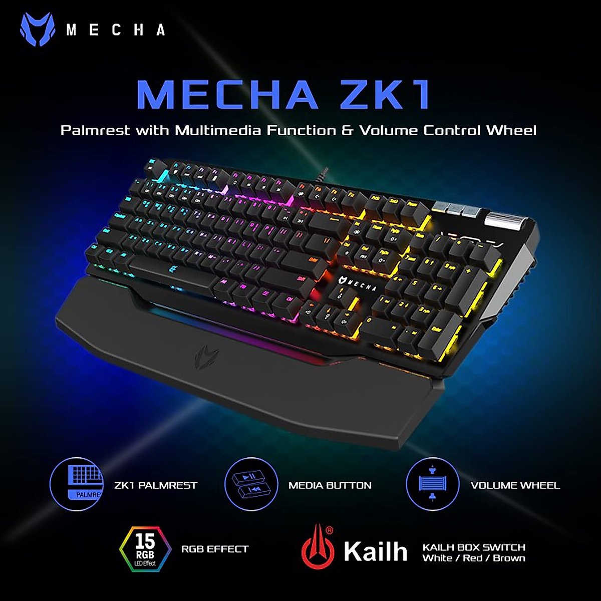 WIZMAX Keyboard ZK1 Professional Wired Mechanical Gaming Keyboard, Kailh Box Linear Switches, RGB, Detachable Magnetic Palm Rest, Multimedia Keys, Volume Control Wheel, Aluminum Top (104 Keys, Black)