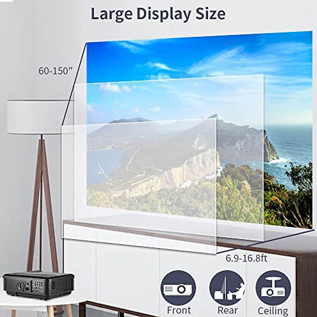 WiFi Bluetooth Projector Full HD 1080P, 200" Smart Android Projector for Indoor Outdoor Movie, Wireless Home Theater Projector with Digital Zoom/HDMI/USB/VGA for iOS Phone Laptop PC DVD TV Stick PS5