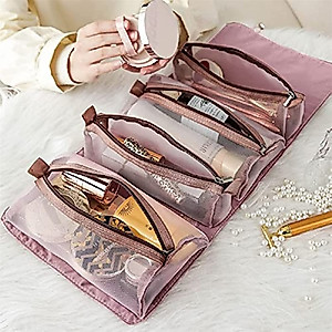InfantLY Bright Women Cosmetic Bag Travel Organizer Foldable Hanging Nylon Wash Bag Portable Makeup Bag Multifunctional Toiletry Pouch