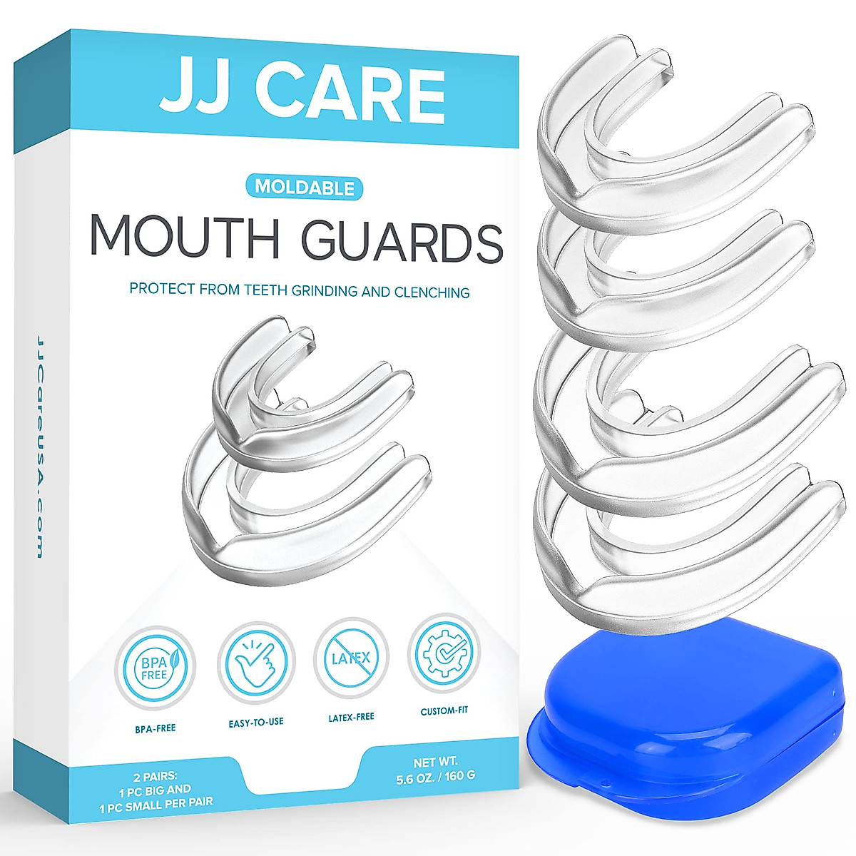 JJ CARE Mouth Guard (2 Pairs), Best Value Comes Retainer Cleaner Tablets, Custom Moldable Night Guards for Teeth Grinding at Night, Dental Mouth Guard for Sleeping