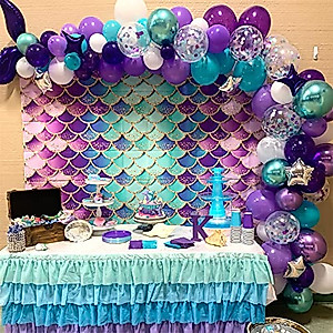 Mermaid Party Balloons 60 Pack, 12 Inch Metallic Purple Tiffany Blue Teal Green White Confetti Latex Helium Balloons for Girls Baby Shower Unicorn Mermaid Theme Birthday Party Decorations Wedding
