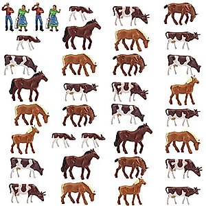 Farm Animals Figure Set,AN8706 36PCS 1:87 Well Painted Farm Animals Cows Horses Figures for HO Scale Model Train Scenery Layout Miniature Landscape New