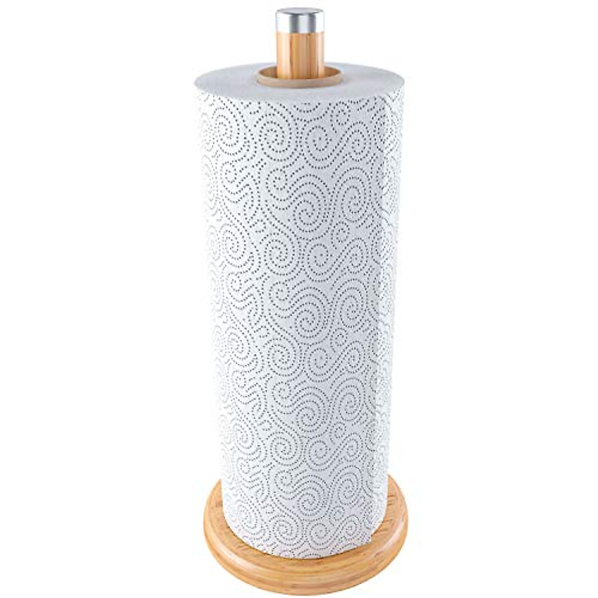 Home Intuition Rustic Bamboo Wood Counter Top Slim Paper Towel Holder Stand Dispenser