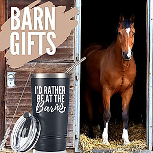 Onebttl Horse Gifts for Horse Lovers, Farmer, I'll Be At the Barn, Insulated Stainless Steel Tumbler with Lids and Straws on Birthday, Christmas, 20 oz, Black