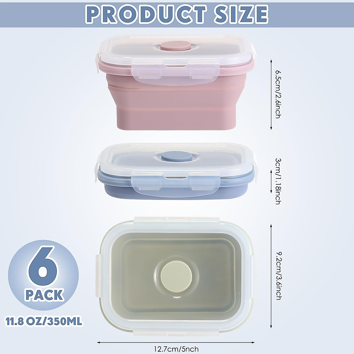 Mifoci 6 Pcs Silicone Food Containers 11.8 oz Collapsible Storage Containers with Airtight Lids Stacking Meal Prep Lunch Leftover Food fruits Storage Foldable Box for Freezer Microwave Dishwasher Safe