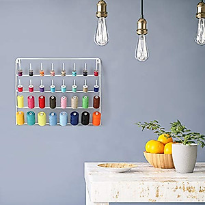 HAITARL 32-Spool Sewing Thread Rack, Wall-Mounted Metal Sewing Thread Holder with Hanging Tools, Metal Rack for Organize Sewing Thread, Embroidery-Suitable for Large Thread, White
