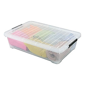 Hommp 3-Pack Plastic Under Bed Storage Box Container, 40 Quart Clear Stackable Storage Box Wheeled Latching Box
