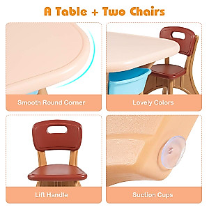 Costzon Kids Table and Chair Set, 3 Piece Activity Table w/Detachable Toy Storage Bin & 2 Chairs for Children Reading Art Craft, Strong Bearing Capacity, Lightweight, Toddler Table & Chair Set, Coffee