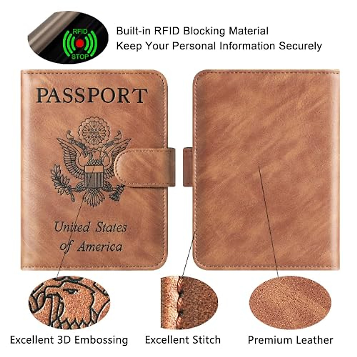 Passport Holder Cover Wallet Travel Essentials Leather Rfid Blocking Case Vacation Luggage Must Haves Travel Accessories for Men Women (2#Brown)
