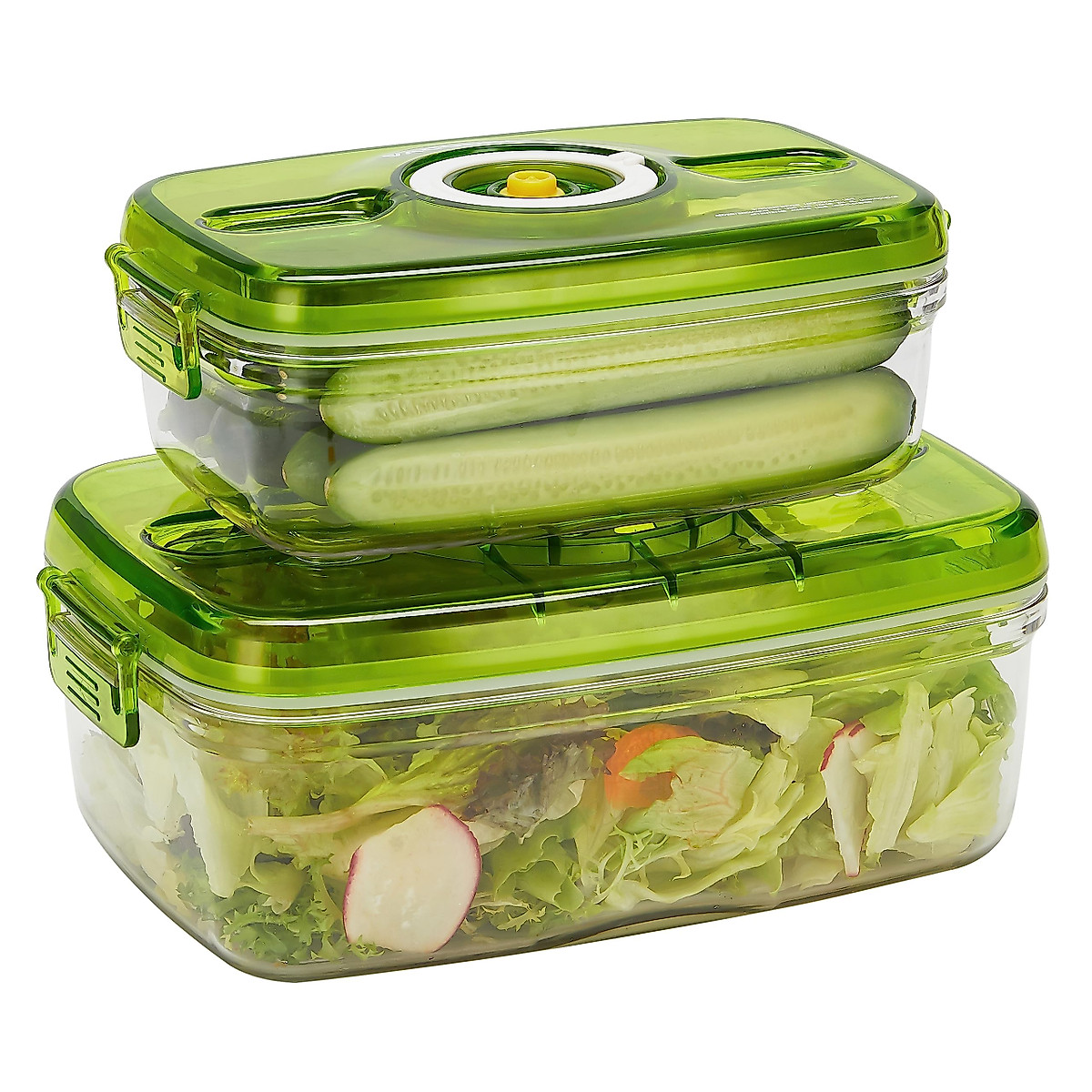 SNUGTOPIA Vacuum Seal Food Storage Containers - BPA Free Dishwasher, Freezer & Microwave Safe Lunch Box for Vegetables, Fruits, Meal Prep, Marinating Meat 2PCS