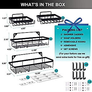 TOSHISON Shower Caddy Basket Shelf, 4-Pack Shower Shelf with 8 Hooks, Adhesive Bathroom Storage Organizer for Bathroom, Kitchen (Black)
