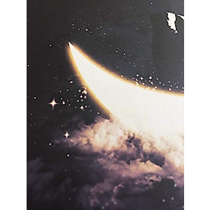 Outer Space Wall Art - Astronomy Artwork of Astronaut Rowing in Crescent Moon With A Universe of Stars 8 x 10 Inch Unframed Planet Decor