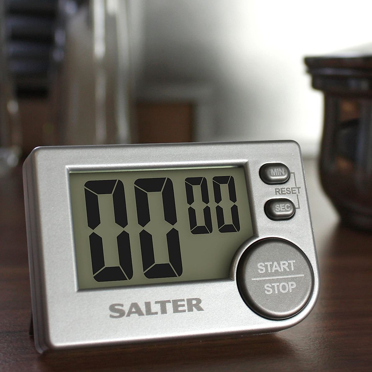 Salter 397 SVXR Electric Timer, Digital Stopwatch, Memory Function, Magnetic or Self Standing, Stick on Fridge, Count Up/Down, 99 Min 59 Sec, Beeper Sound, Start/Stop Button, Grey,1.5D x 5.2W x 7.6Hcm