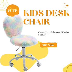 Kmax Kids Reading Chair, Rolling Cute Desk Chair for Girls Swivel Office Chair with Wheels & Heart Back Adjustable Childrens Vanity Chair for Bedroom Reading Room - Faux Fur, Various