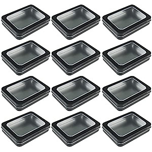 12 Pack Empty Rectangular Metal Storage Organizer Tins with Clear Window Hinged Lids for Small Items and Other Craft Projects, 4.5 x 3.3 x 0.9 inch (Black)