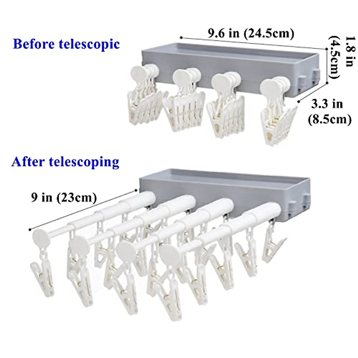Cuzlarmul Clothes Drying Rack Wall Mount, 20 Clips Hole-Free Hidden Retractable Clothes Drying Rack Folding Indoor, Laundry Clothes Drying Rack Suitable for Drying Socks, Towels, Underwear, White