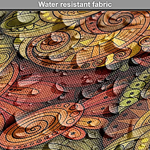 Ambesonne Paisley Fabric by The Yard, Abstract Motif with Blooms with Contour Lines Picture, Decorative Fabric for Upholstery and Home Accents, 2 Yards, Green Orange