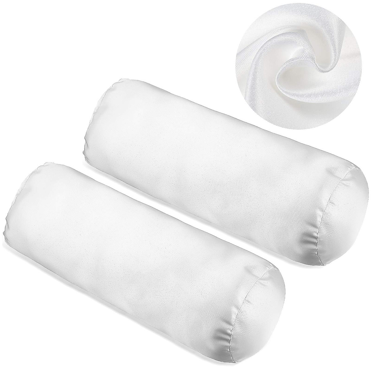 Tatuo 2 Pieces White Cervical Round Pillow Cover for Neck Roll Pillow Cervical Neck Roll Memory Cylinder Round Cushion(Artificial Silk,17 x 4 Inch)