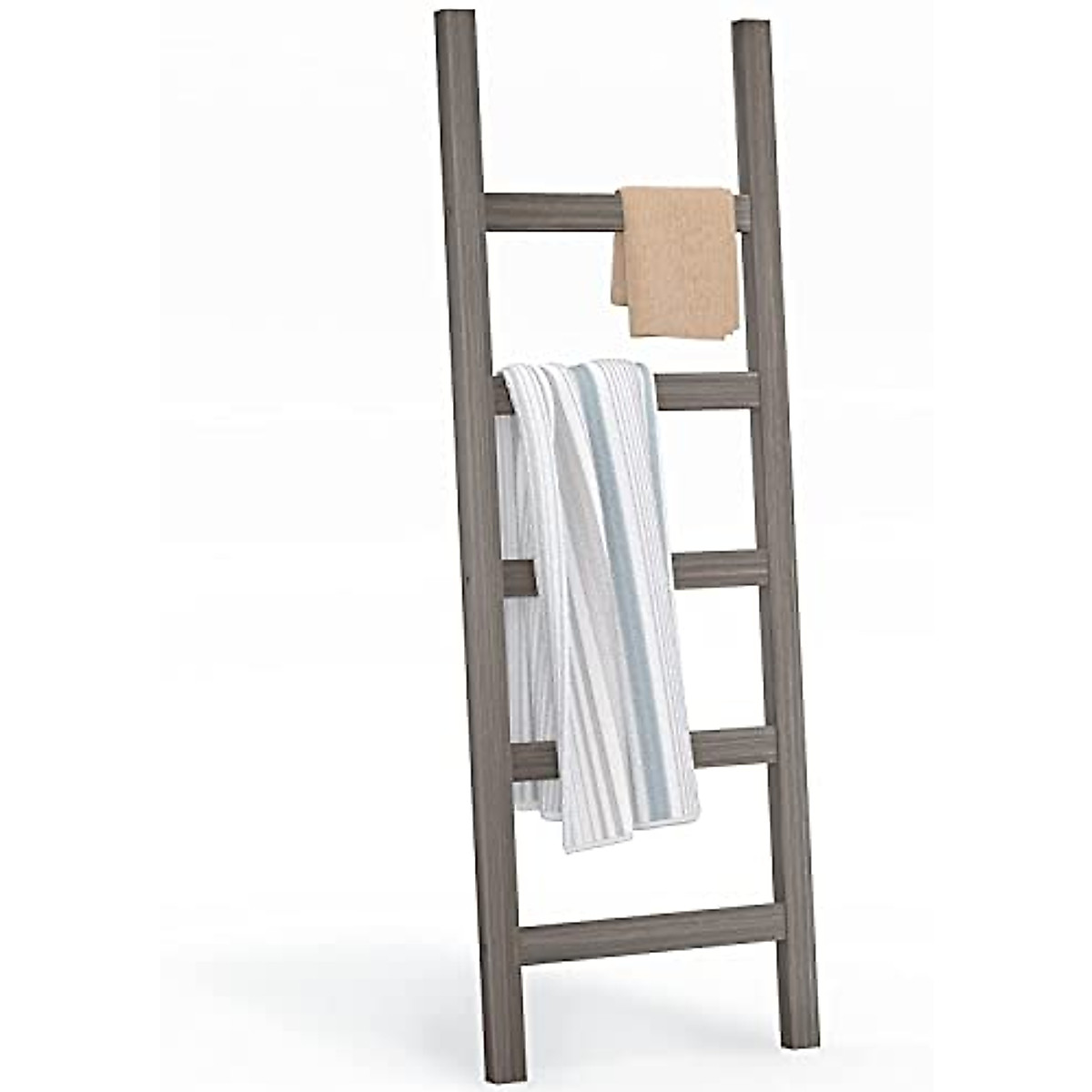 Ballucci Blanket Ladder, 5-Tier Towel Rack, Wood Decorative Ladder Shelf for Blankets, Throws, Quilts in Bathroom, Living Room, Bedroom, 54" Tall - Rustic Gray