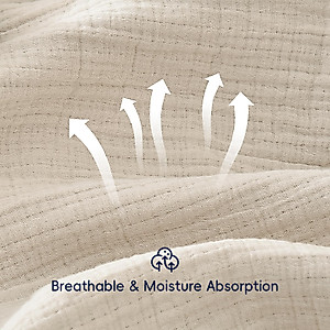 PHF 100% Cotton Muslin Duvet Cover Set King Size, Breathable Linen Like Guaze Textured Bedding Comforter Cover Set 3 Pieces for All Season, Soft Duvet Cover with 2 Pillow Shams, 104"x90", Natural