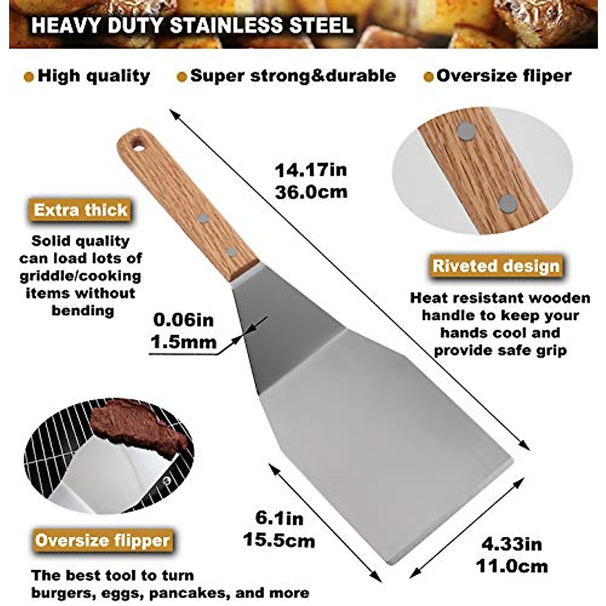 ROMANTICIST 8Pc Professional Griddle Accessories Kit - Heavy Duty Stainless Steel Grill Spatula Set for Grill Griddle Hibachi Flat Top Outdoor Cooking - Great Grill Gift on Birthday Wedding