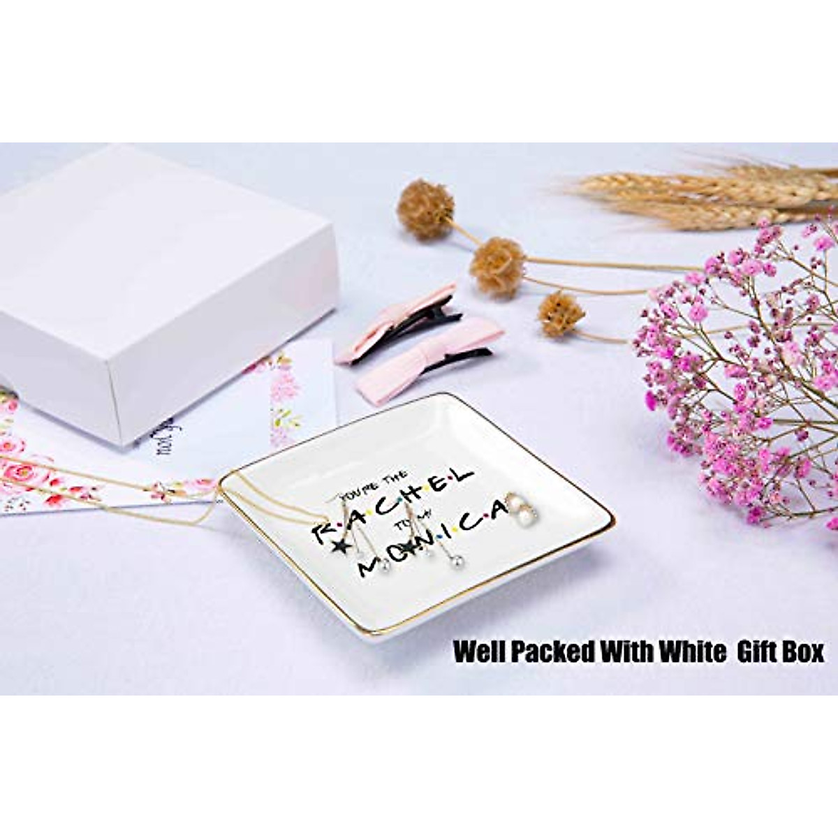 The One Where Friends - You are The Rachel to My Monica – Ceramic Jewelry Holder Ring Dish Trinket Box Tray – Long Distance Friendship Gift for Her- Christmas Birthday Gift for Best Friends Women