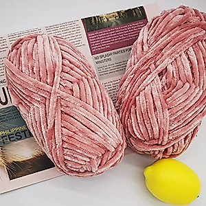 2 Roll Yarn for Knitting Crochet, Velvet Yarn Knitting Yarn Fabric Cloth for DIY Craft Handmade Velvet Coarse Wool Scarf Thread New Year Christmas Gift - Bean Pink, 175 Yards