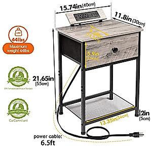 AMHANCIBLE Night Stand Set 2, Small Nightstand with Charging Station, End Side Tables Living Room with USB Ports & Outlets, Slim Bedside Table with Drawers for Bedroom HET03SDPGY(Greige)