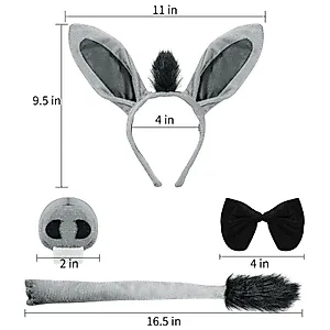 CASW Donkey Costume Ears-Tail-Headband-Tie Accessory Set: Donkey Ears Headband Tail Nose And Bow Tie Characters Costume - for Halloween Cosplay Kit Carnival Music Festival - for Dogs