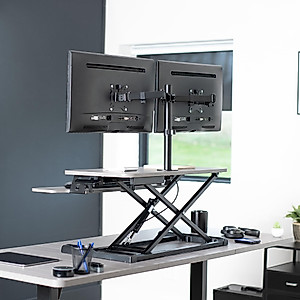 VIVO Height Adjustable 32 inch Standing Desk Converter with Dual 13 to 30 inch Monitor Stand, Sit Stand Monitor Mount and Desk Riser, Gray, DESK-V000K-M2G