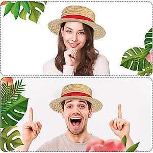 Geyoga Boater Hat, Straw Skimmer Hat, Wide Brim Boater Hat for Summer, 1920s Costume Accessories for Men and Women, Yellow