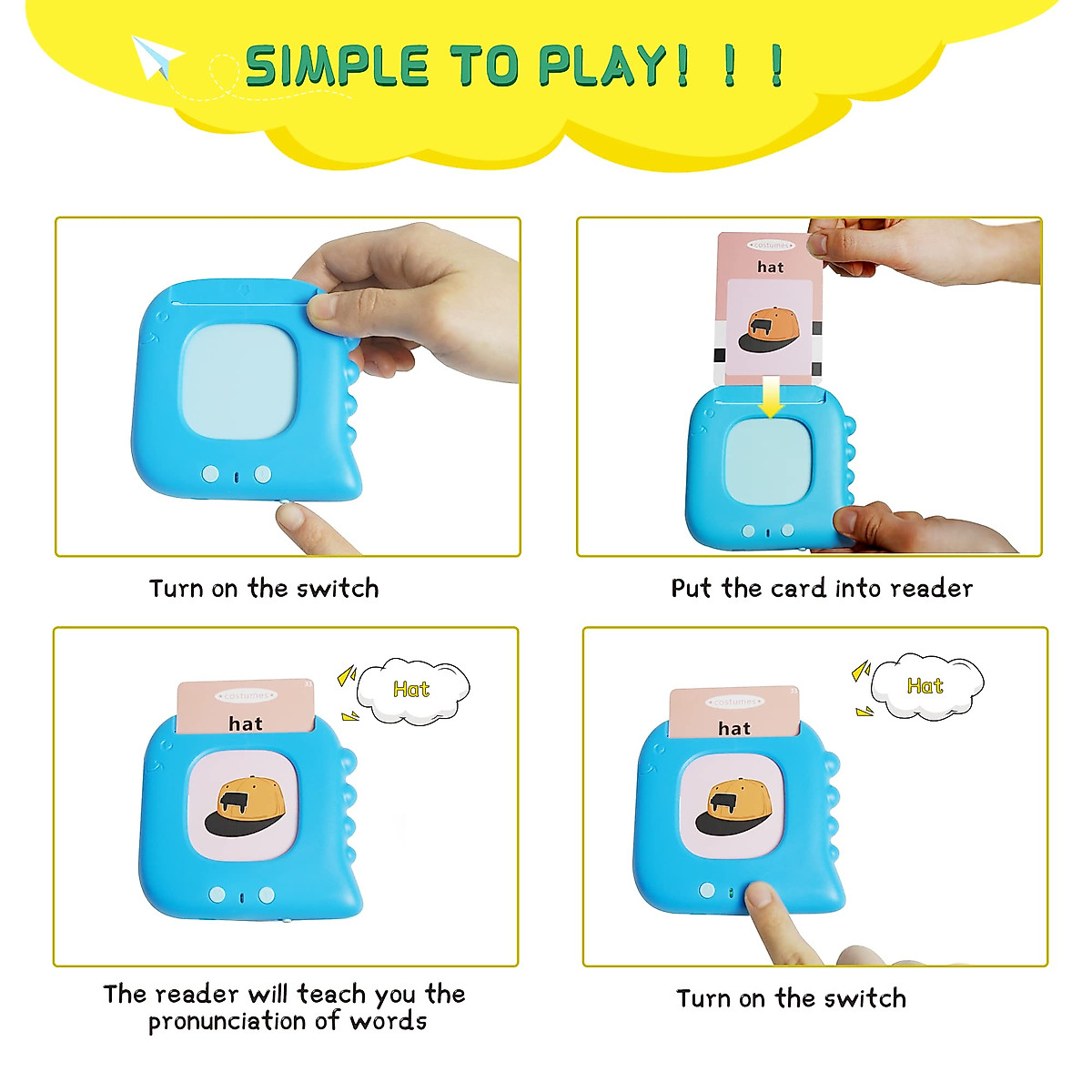 Talking Flash Cards Learning Toys for 1-6 Year Old Boys Girls, Toddlers Educational Speech Therapy Toys with 112 Pcs Flashcards 224 Words, Preschool Montessori Toys and Birthday Gift for Kids (Blue)