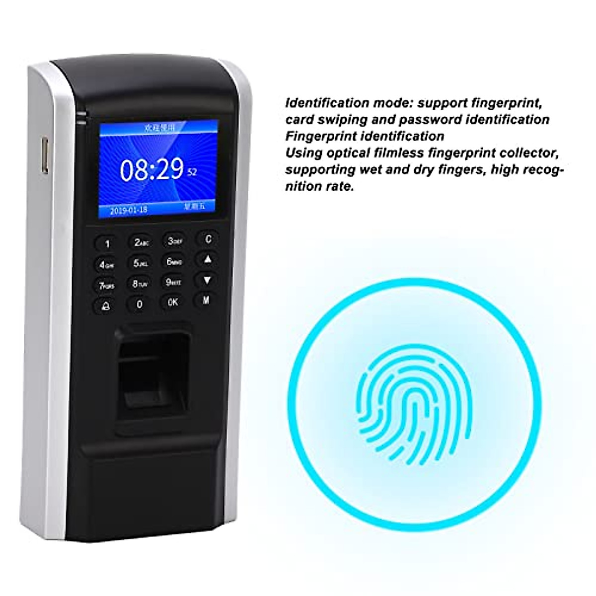 BOTEGRA Time Clock, Passward Attendance Machine Easy to Use USB Interface Fast Identification for Restaurant for Factory