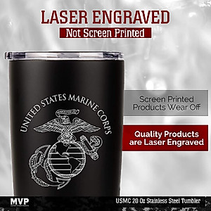20oz Insulated USMC Tumbler-Double-Walled Stainless Steel Marine Corps travel Cup- Durable & Leakproof - Disabled USMC Veteran Owned SMALL Business