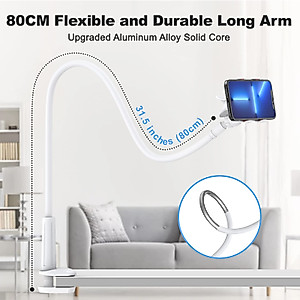 VIVI MAO Gooseneck Cell Phone Holder, Universal 360 Flexible Phone Stand Lazy Bracket Mount Long Arms Clamp for Phone 13 Pro Xs Max XR X 8 7 6 6s Plus and Other 3.5~6.7'' Device (White)…