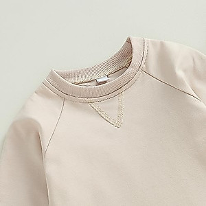 AEEMCEM Baby Boy Girl Clothes Toddler Fall Winter Outfits Solid Color Crewneck Sweatshirt and Jogger Pants Set (A-Beige, 2-3 Years)